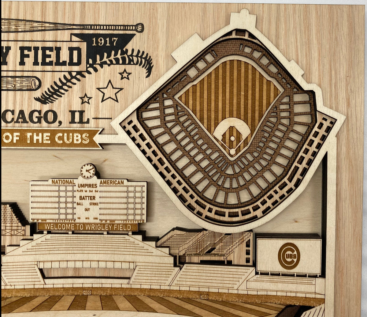 Wrigley Field - Home of the Chicago Cubs - Layered Wooden Stadium with ...
